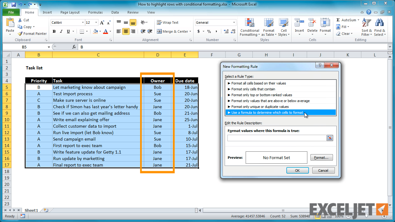Excel Tutorial How To Highlight Rows With Conditional Formatting